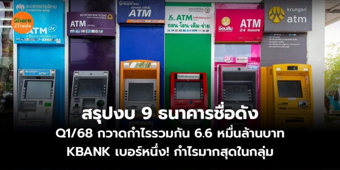 สรุปงบ 9 ธนาคารชื่อดัง Q1/68 กวาดกำไรรวมกัน 6.6 หมื่นล้านบาท KBANK เบอร์หนึ่ง! กำไรมากสุดในกลุ่ม ...